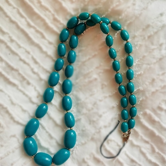 Jewelry | Vintage Genuine Lucite Teal Estate Oval Gold Tone Bead ...